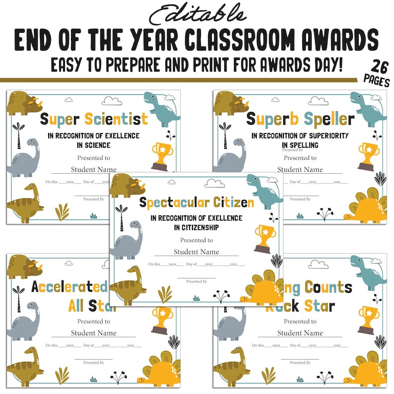 Customizable End-of-year Awards for Preschool or Kindergarten – 26-page ...