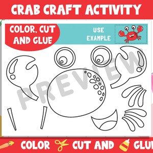 Cute Crab Craft Activity - Color, Cut, and Glue for Prek to 2nd Grade ...