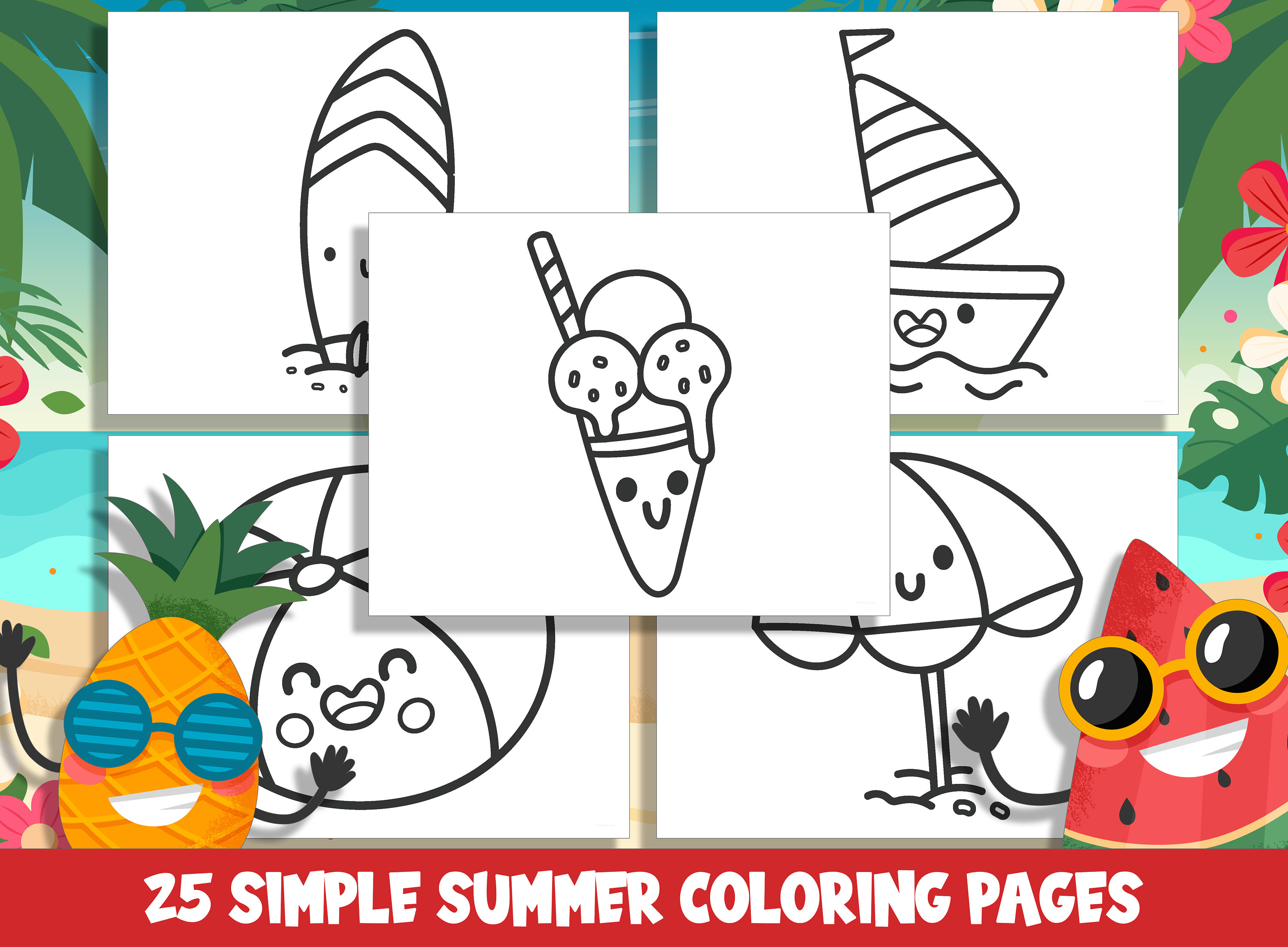 25 Cute Simple Summer Coloring Pages for Kids: High-resolution PDF Book ...
