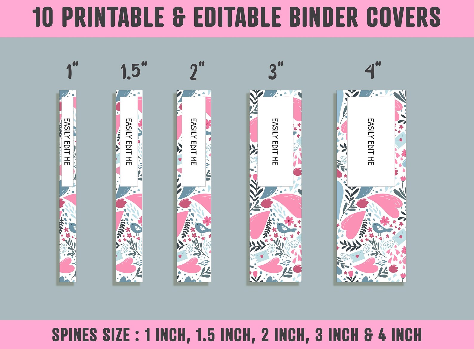 Dots and Hearts Binder Cover, 10 Printable/editable Binder Covers ...