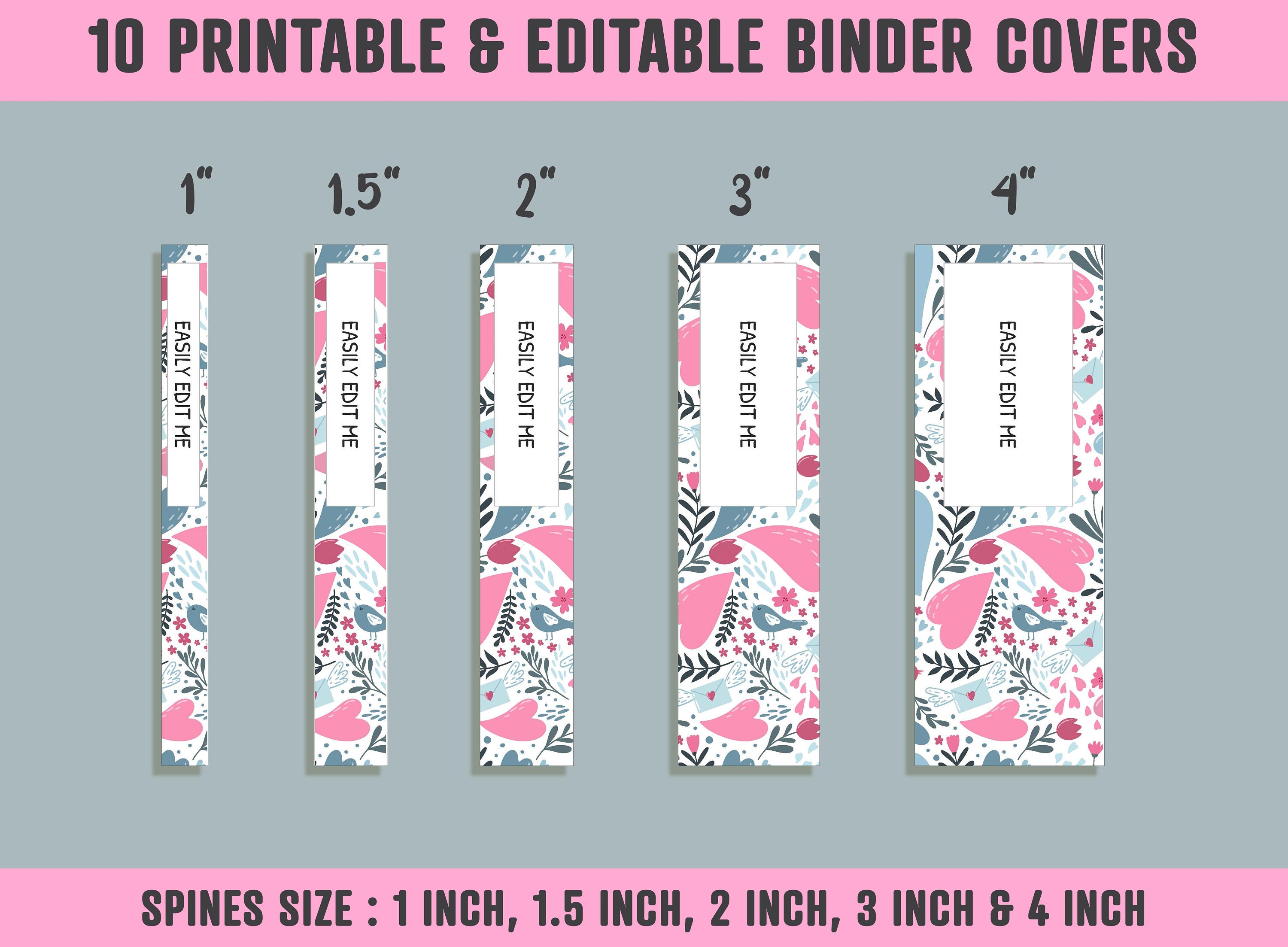 Dots and Hearts Binder Cover, 10 Printable/editable Binder Covers ...