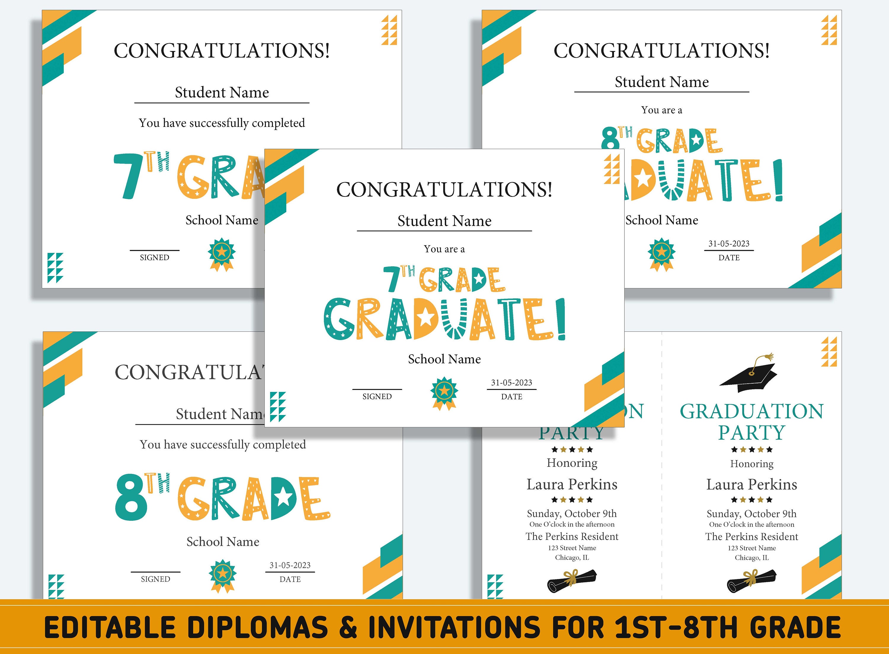 Editable First Grade, Second Grade Diploma Certificate of Completion ...