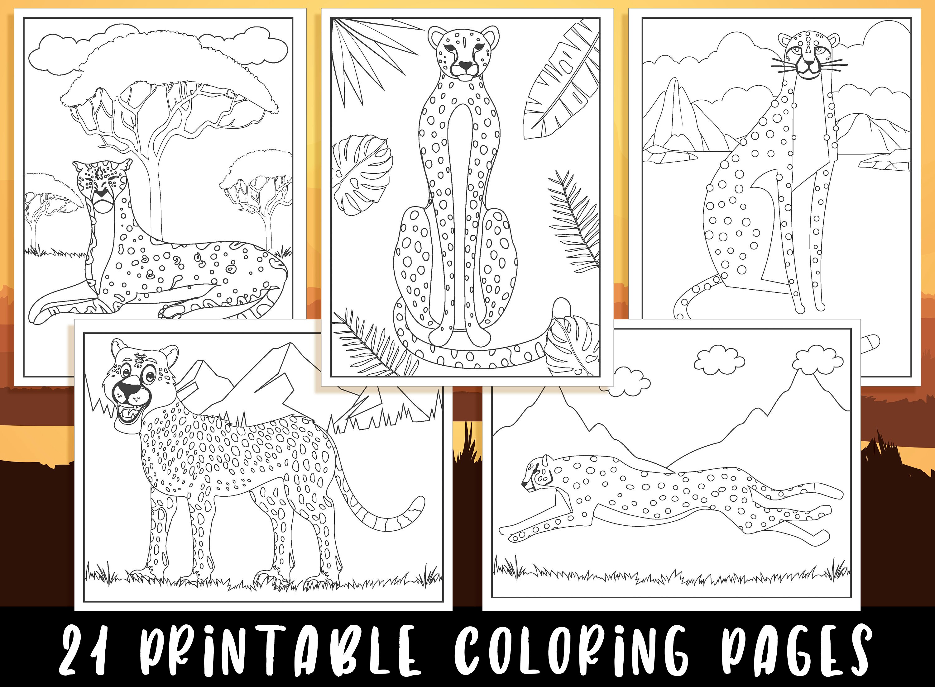 Cheetah Coloring Pages 21 Printable Cheetah Coloring Pages - Etsy