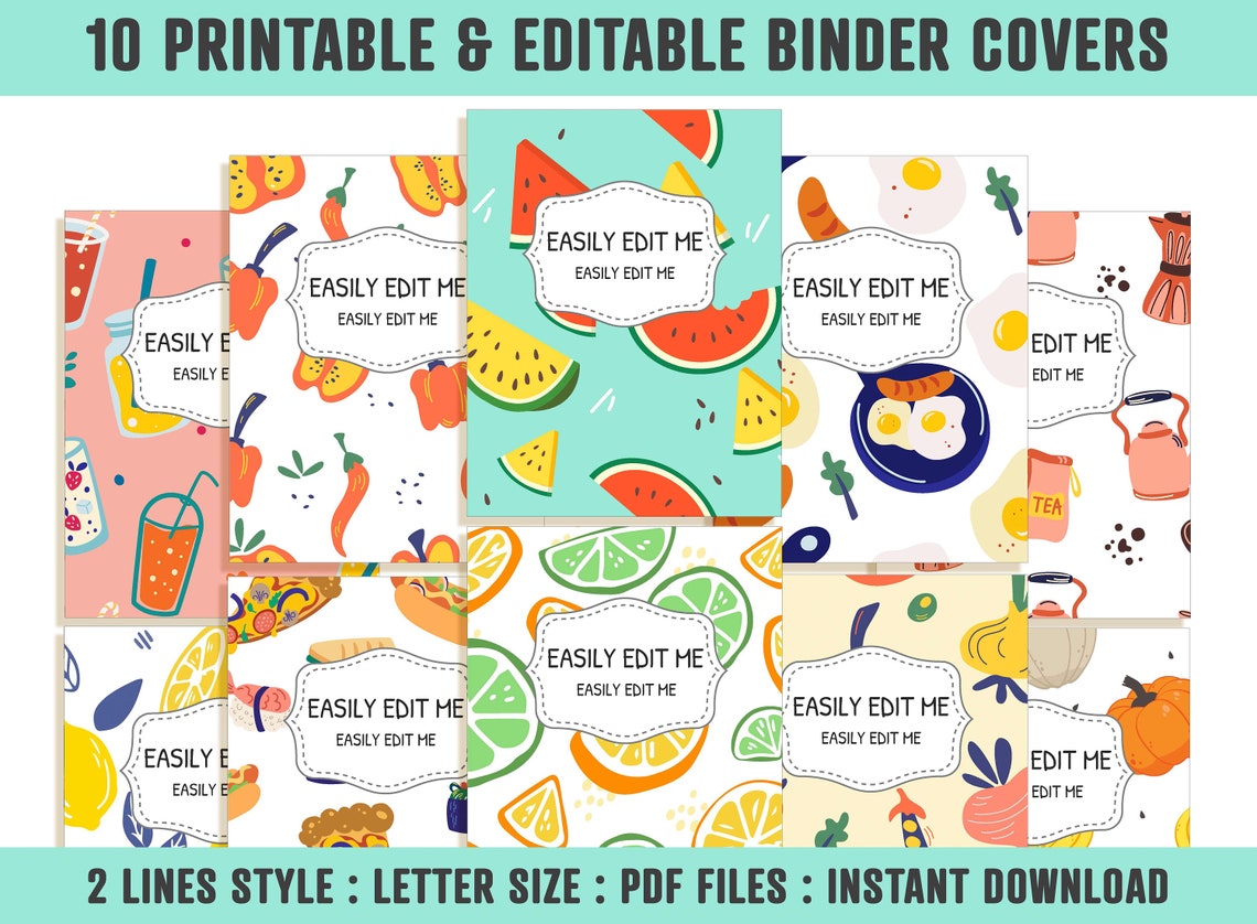 Food Binder Cover, 10 Printable/editable Covers+spines, Teacher/school ...