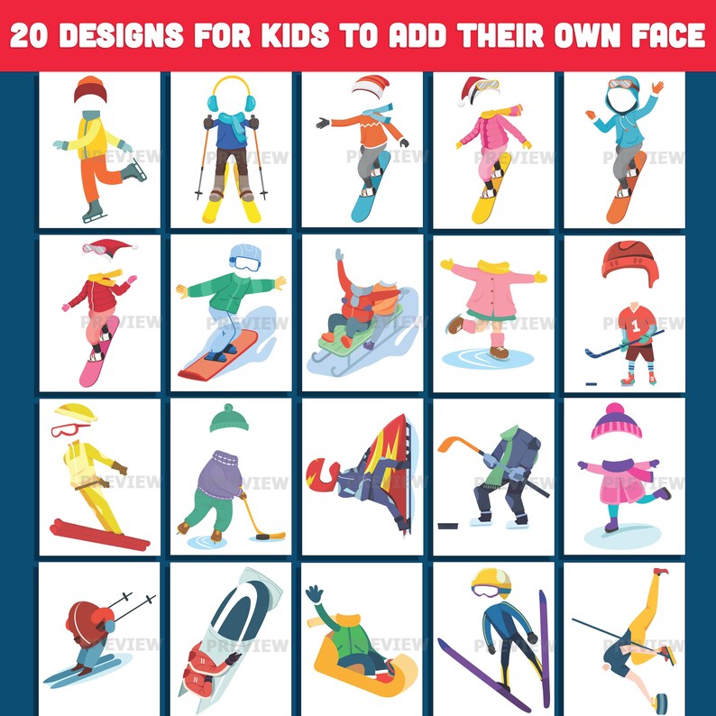Winter Sports Body Clipart, Add Your Face, Printable Winter Templates ...