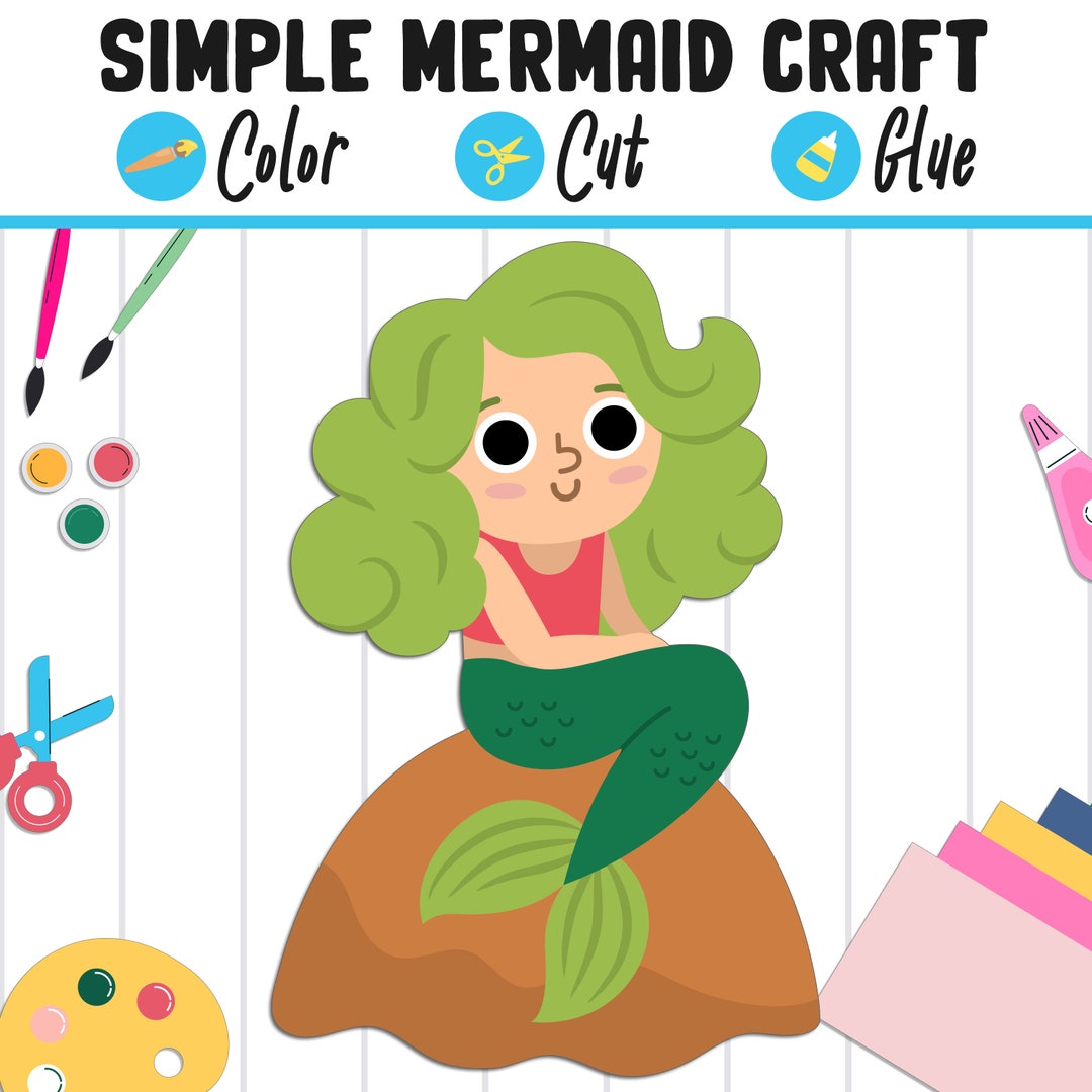 Simple Mermaid Craft for Kids: Color, Cut, and Glue, a Fun Activity for ...