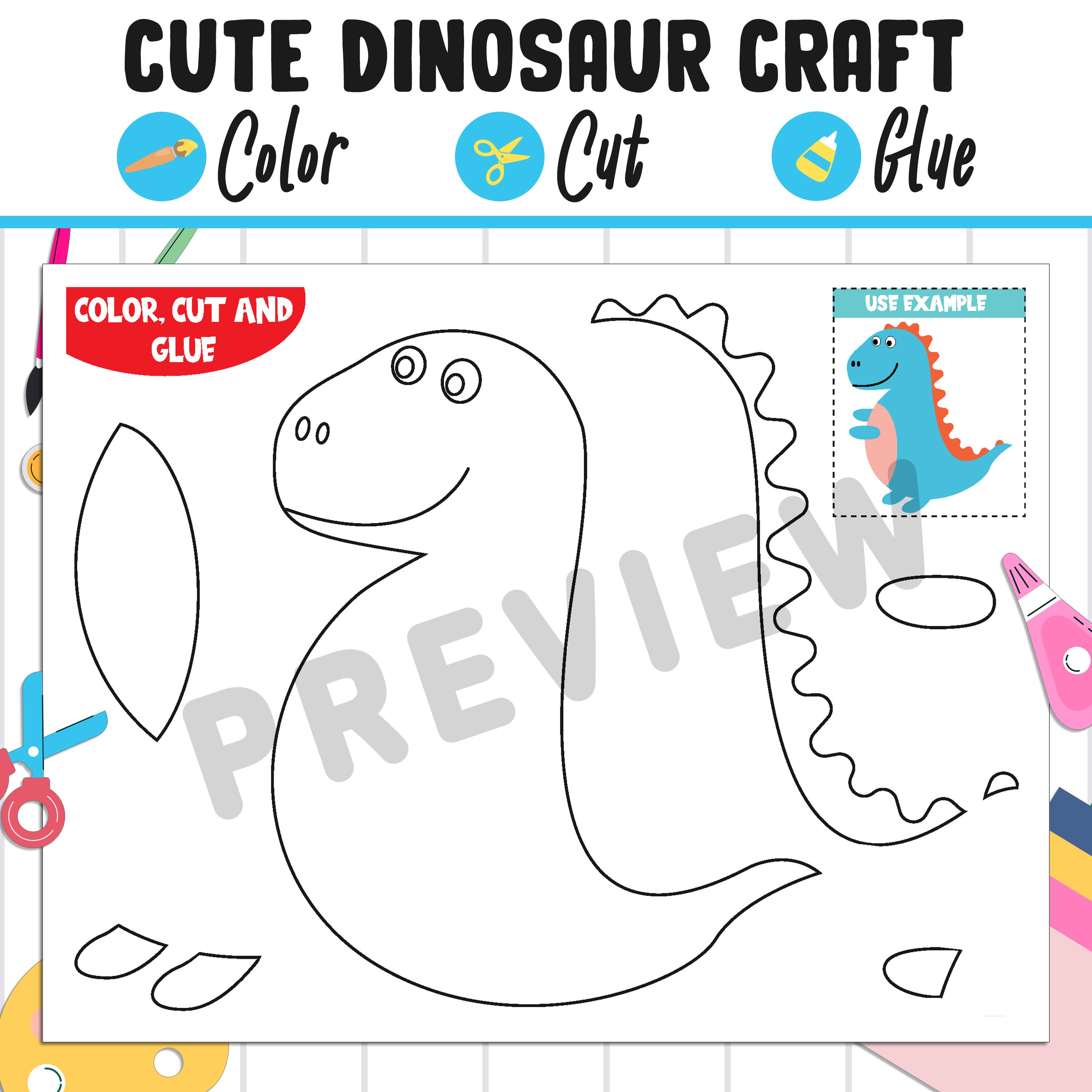 Easy and Cute Dinosaur Craft for Kids : Color, Cut, and Glue, a Fun ...
