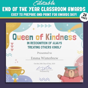Class Awards Editable - End of the Year Awards - Student Recognition ...