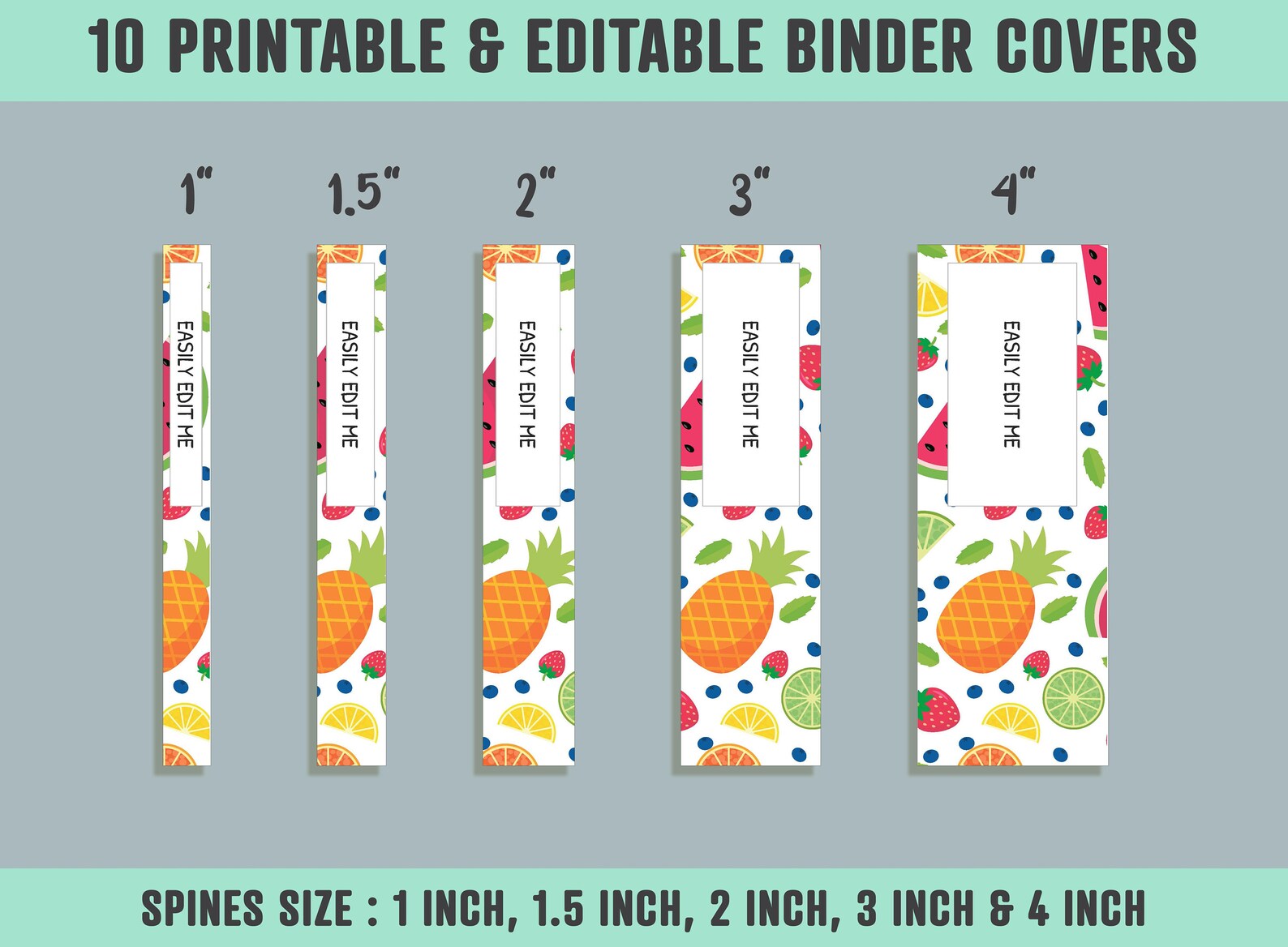 Summer Fruits and Berries Binder Cover, 10 Printable & Editable ...