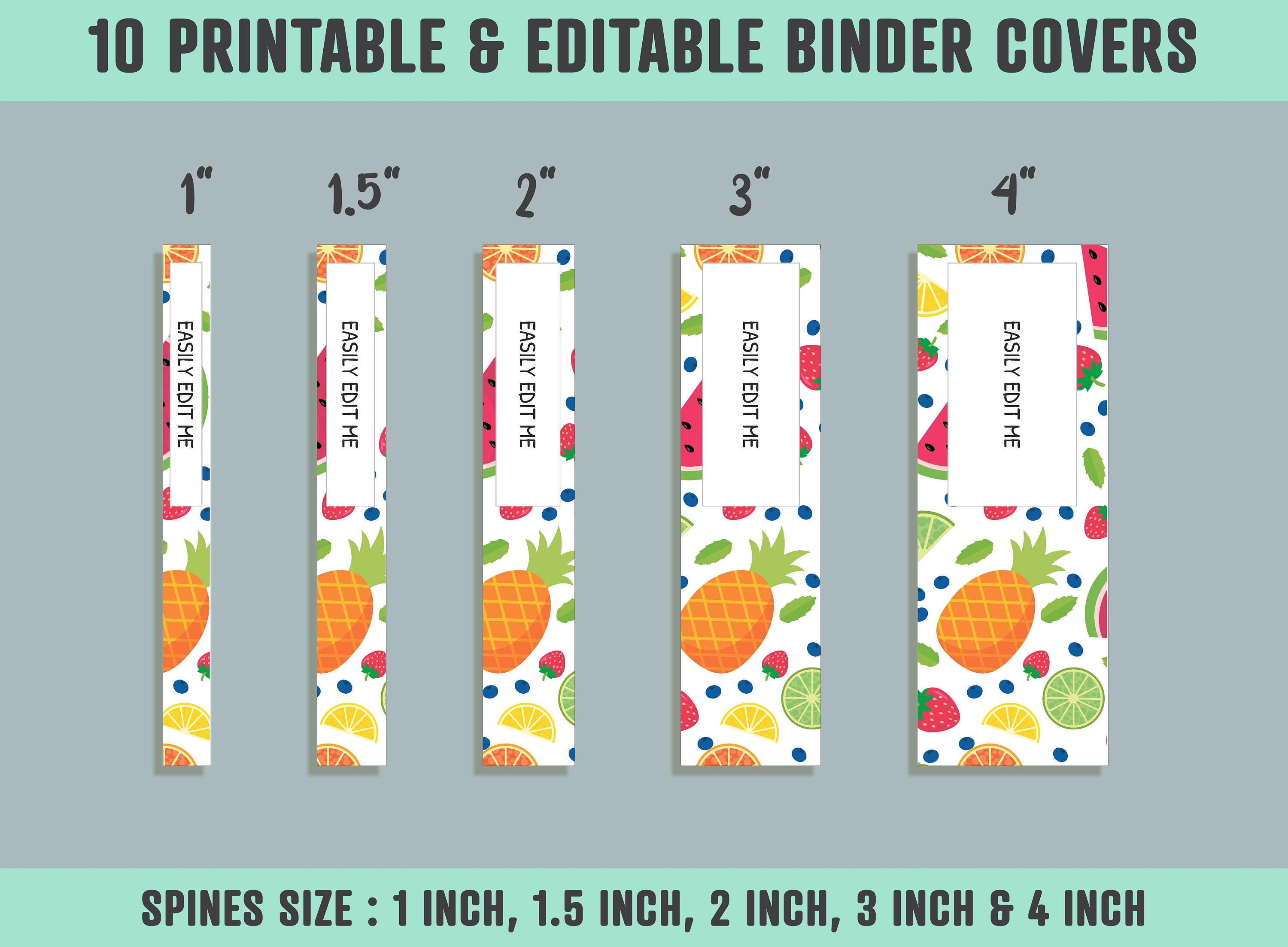 Summer Fruits and Berries Binder Cover, 10 Printable & Editable ...