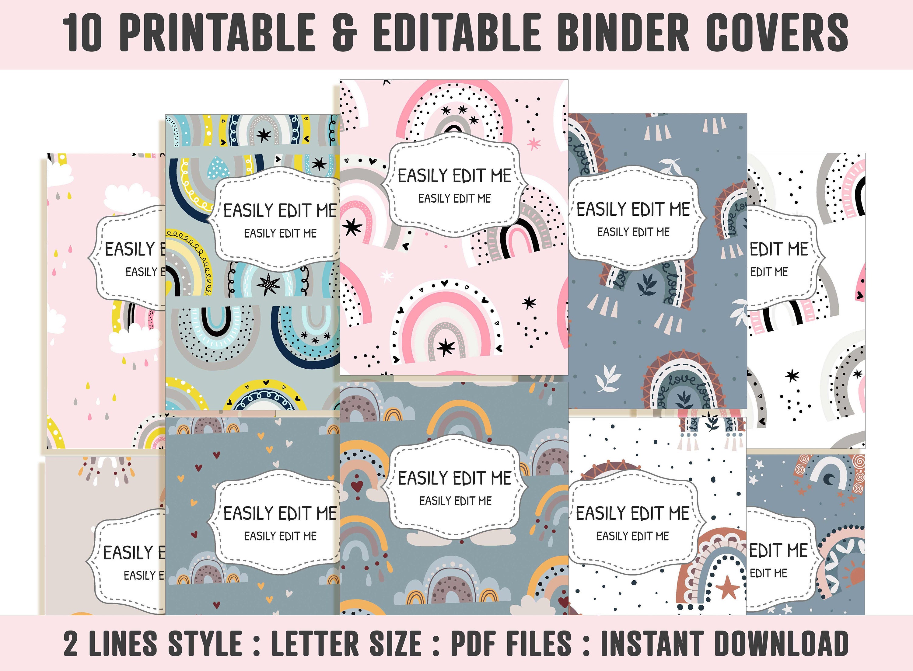 Rainbow Binder Covers, 10 Printable/editable Binder Covers & Spines ...