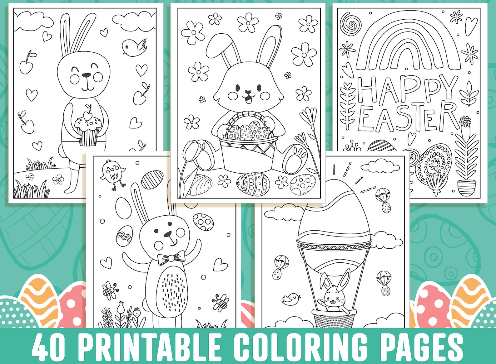 Easter Coloring Pages 40 Printable Easter Coloring Pages for | Etsy