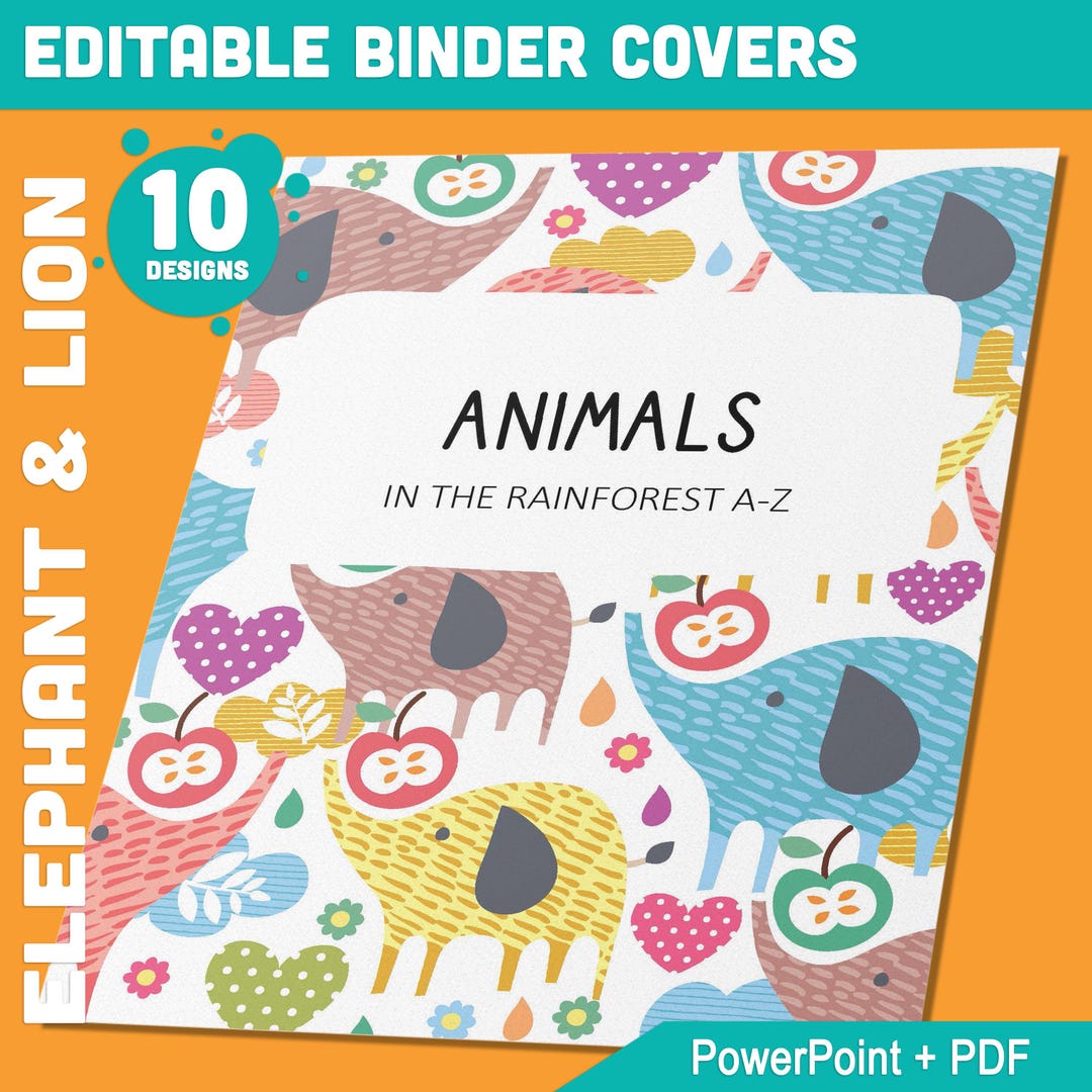 10 Editable Baby Elephant & Lion Binder Covers, Includes 1, 1.5, 2 ...