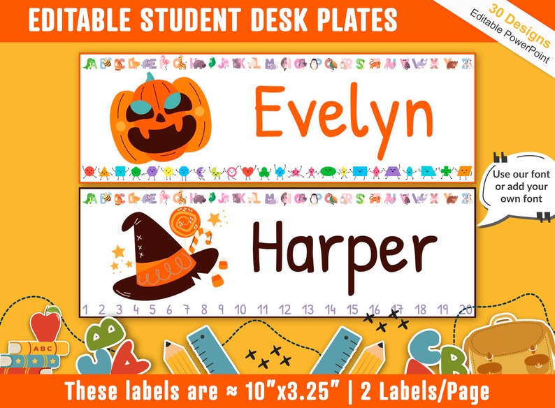 Student Desk Plates 30 Printable/editable Halloween Classroom Name Tags ...
