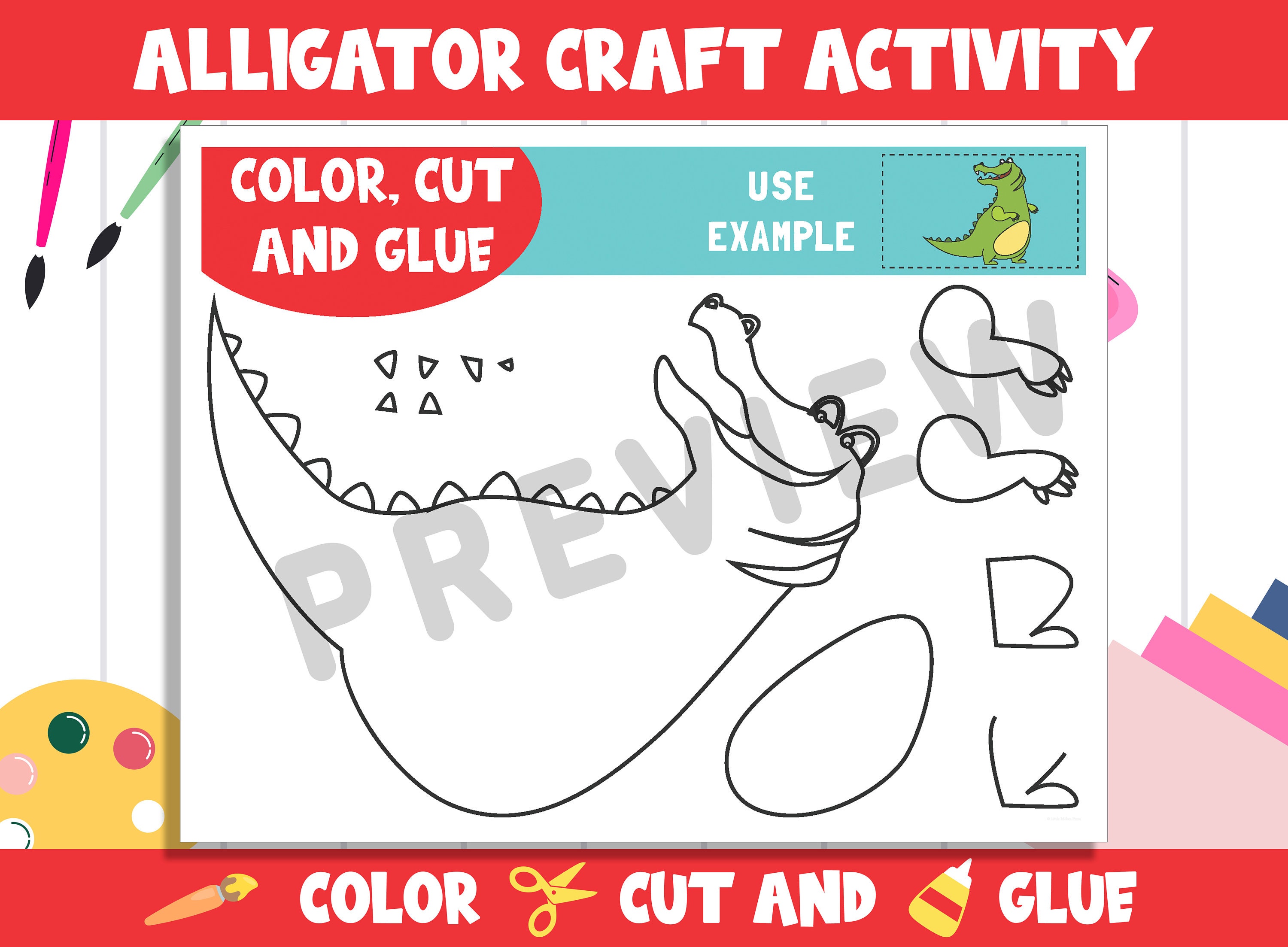 Cute Alligator Craft Activity Color, Cut, and Glue for Prek to 2nd ...