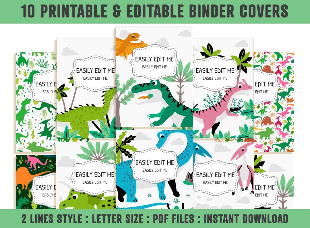 Dinosaur Binder Cover, 10 Printable & Editable Coversspines, Binder ...