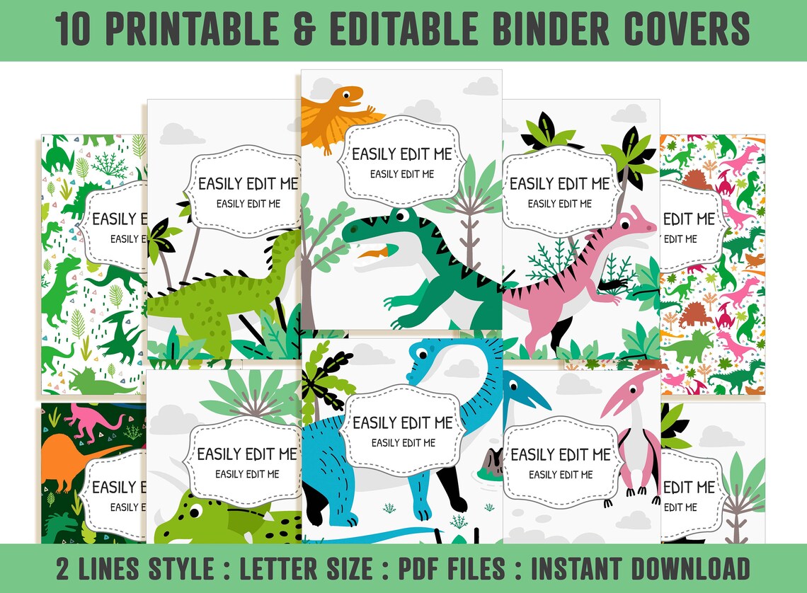 Dinosaur Binder Cover 10 Printable & Editable Coversspines - Etsy