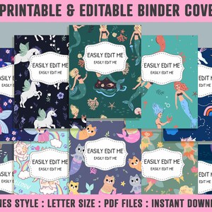 Mermaid Unicorn Fairy Binder Cover, 10 Printable/editable Binder Covers ...