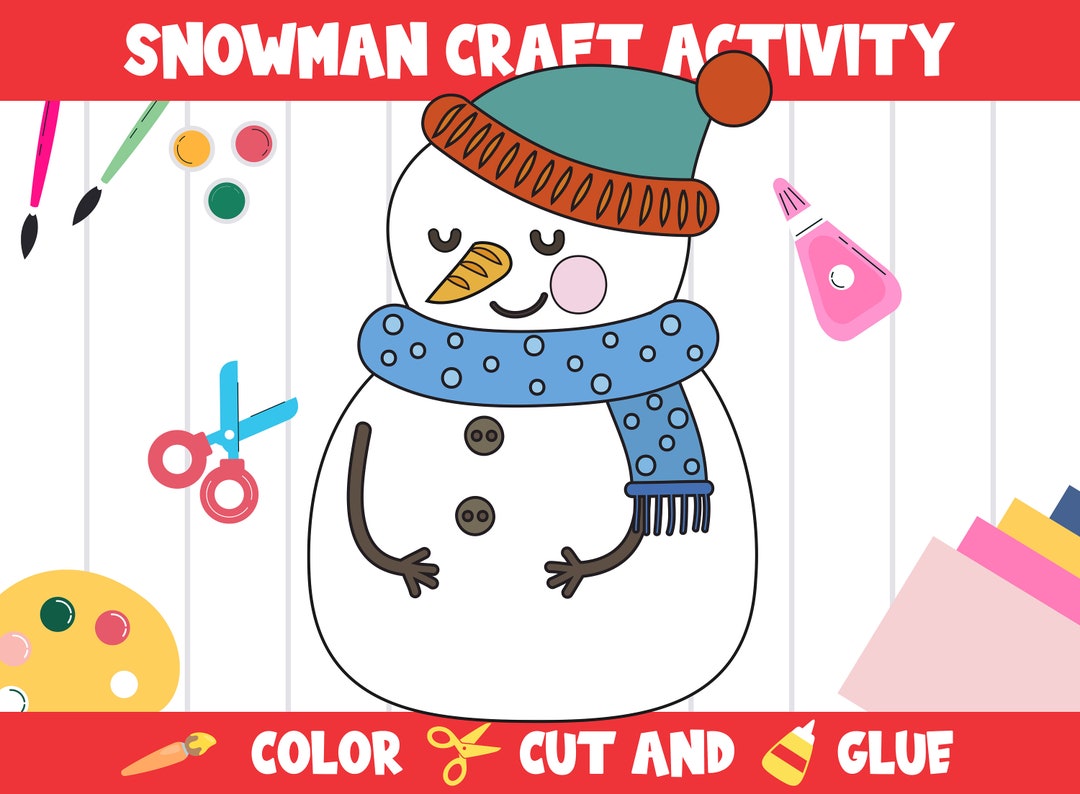 Simple Snowman & Christmas Craft Activity - Color, Cut, and Glue for ...