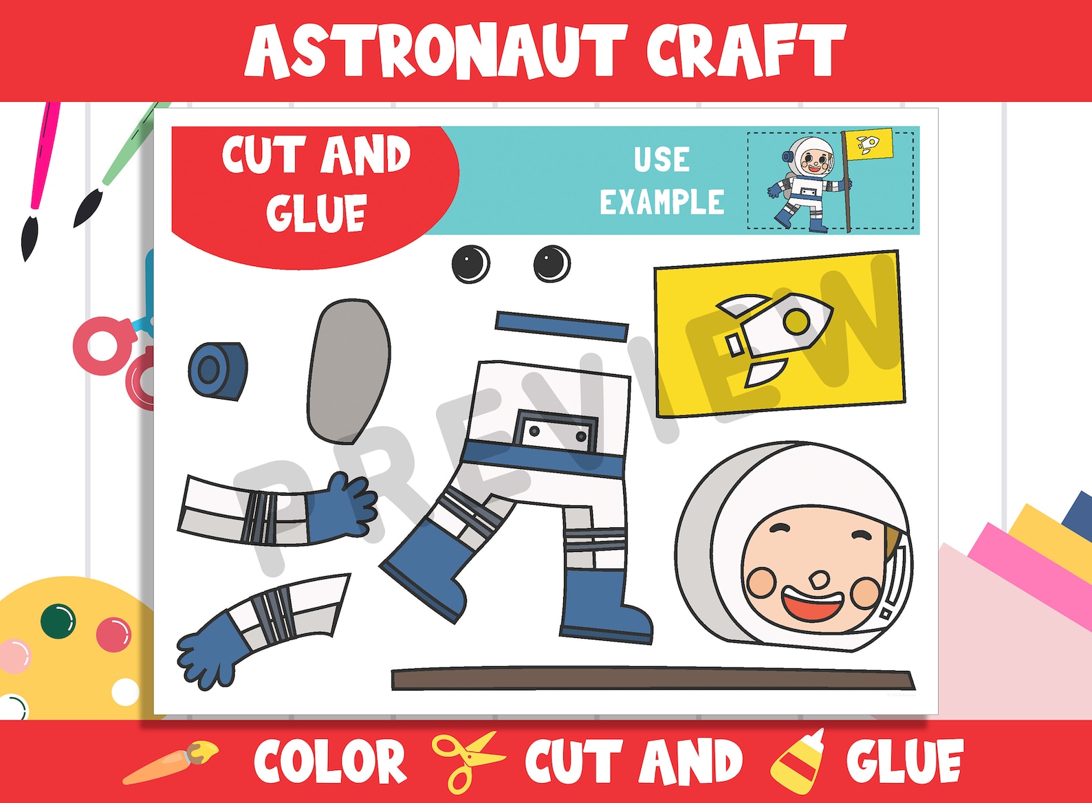 Cute Astronaut Craft Activity Color, Cut, and Glue for Prek to 2nd ...