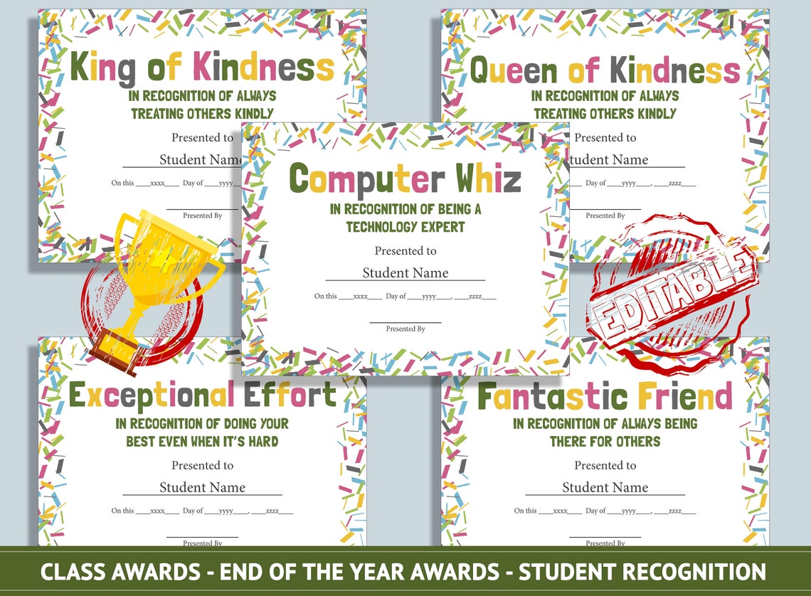 Editable Fun Awards for Students at the End of the Year, Classroom ...