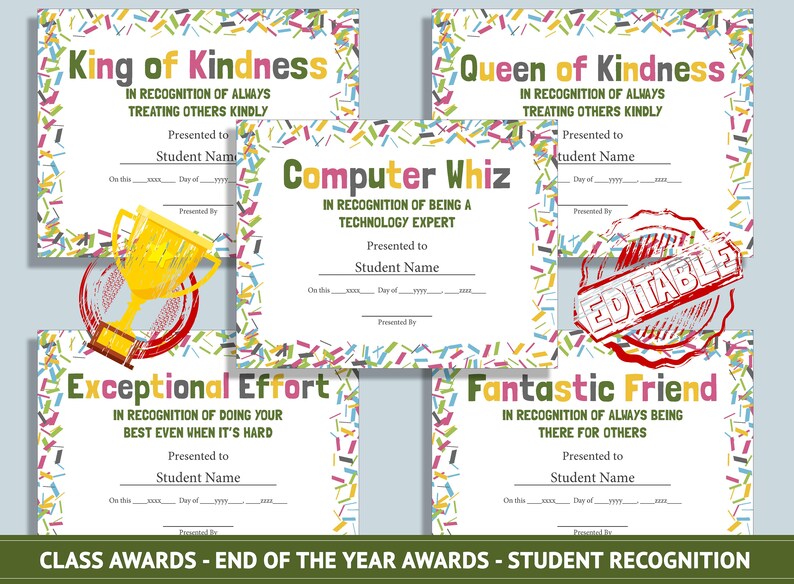 Editable Fun Awards for Students at the End of the Year, Classroom ...