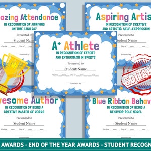 26 Editable Class Awards - End of the Year Awards - Student Recognition ...
