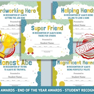 26 Editable Classroom Certificates - End of the Year Awards - Student ...