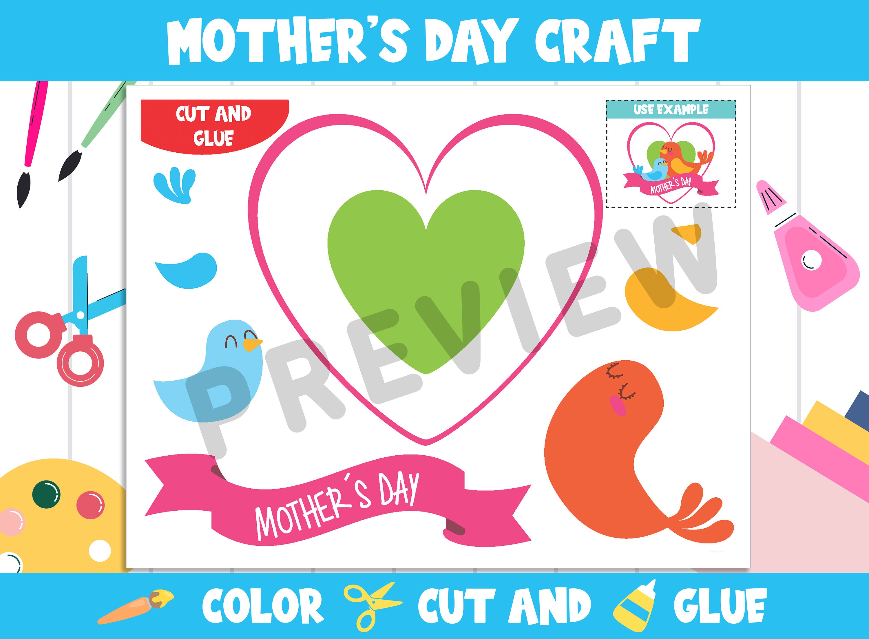 Mother's Day Craft Activity Color, Cut, and Glue for Prek to 2nd Grade ...