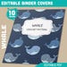 Whales and Waves Binder Cover, 10 Printable/editable Binder Covers ...
