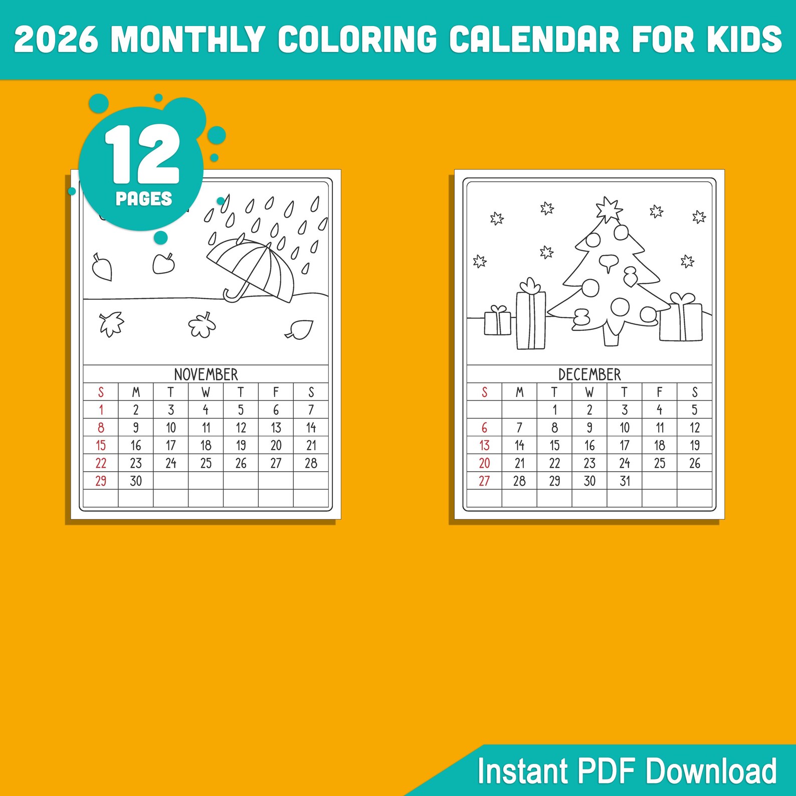 2026 Calendar Coloring Activity: Fun and Creative Monthly Themes ...