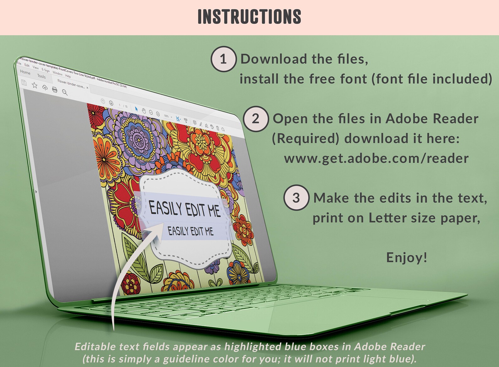 Flower Binder Cover Templates 10 Printable & Editable Binder - Etsy