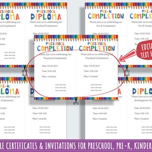 Preschool and Kindergarten Diploma, Certificate, and Invitation ...