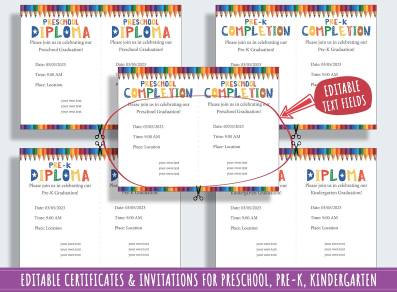 Preschool and Kindergarten Diploma, Certificate, and Invitation ...