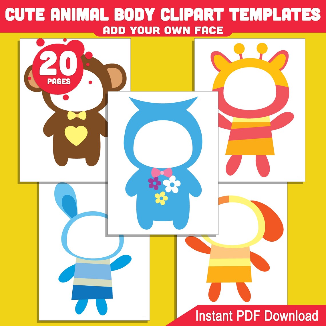 Animal Body Clipart Templates: Add Your Own Photo Face, Fun Cutouts for ...