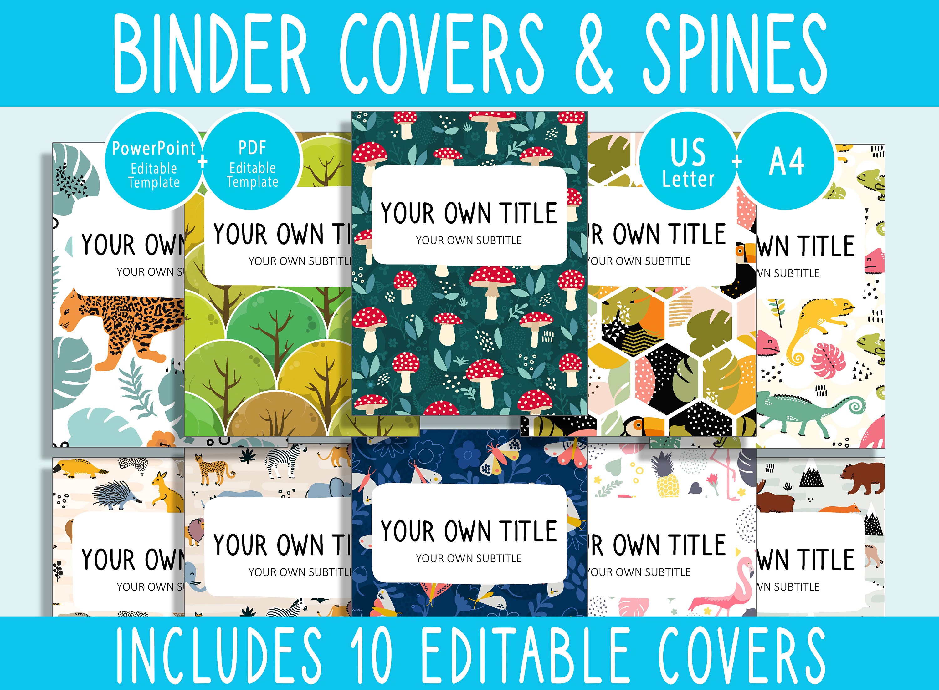 10 Editable Nature Pattern Binder Covers, Includes 1, 1.5, 2" Spines ...