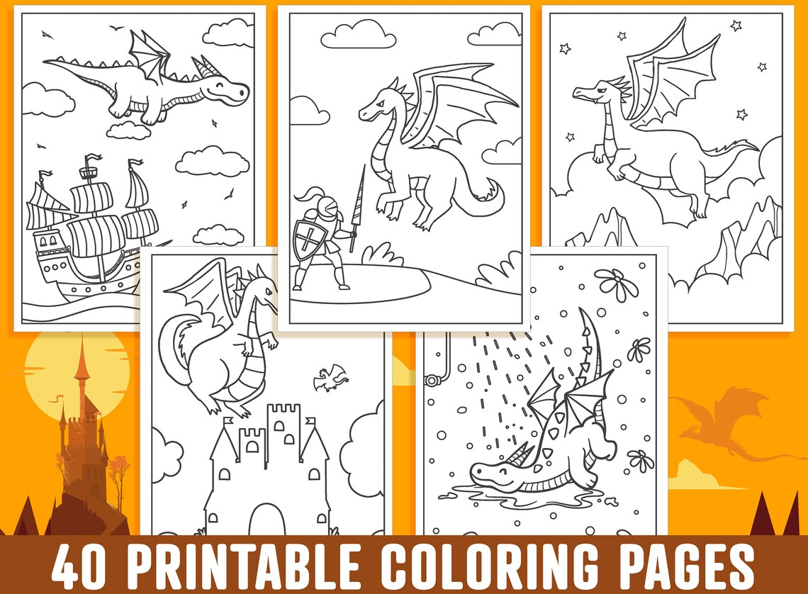 Dragon Coloring Pages 40 Printable Dragon Coloring Pages for - Etsy