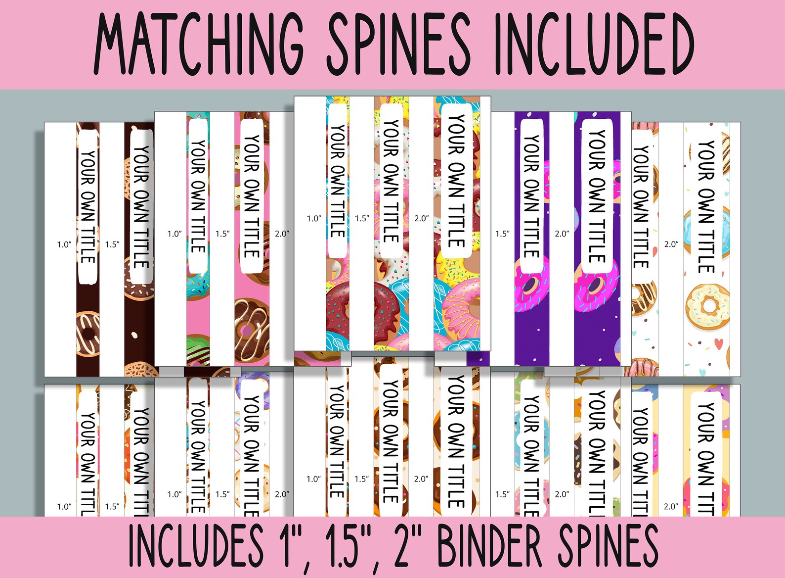 10 Editable Sweet Donut Binder Covers, Includes 1, 1.5, 2" Spines ...