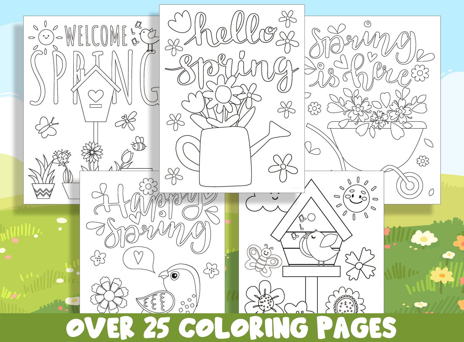Spring Coloring Book, 25 Printable Spring Elements/easter Coloring ...