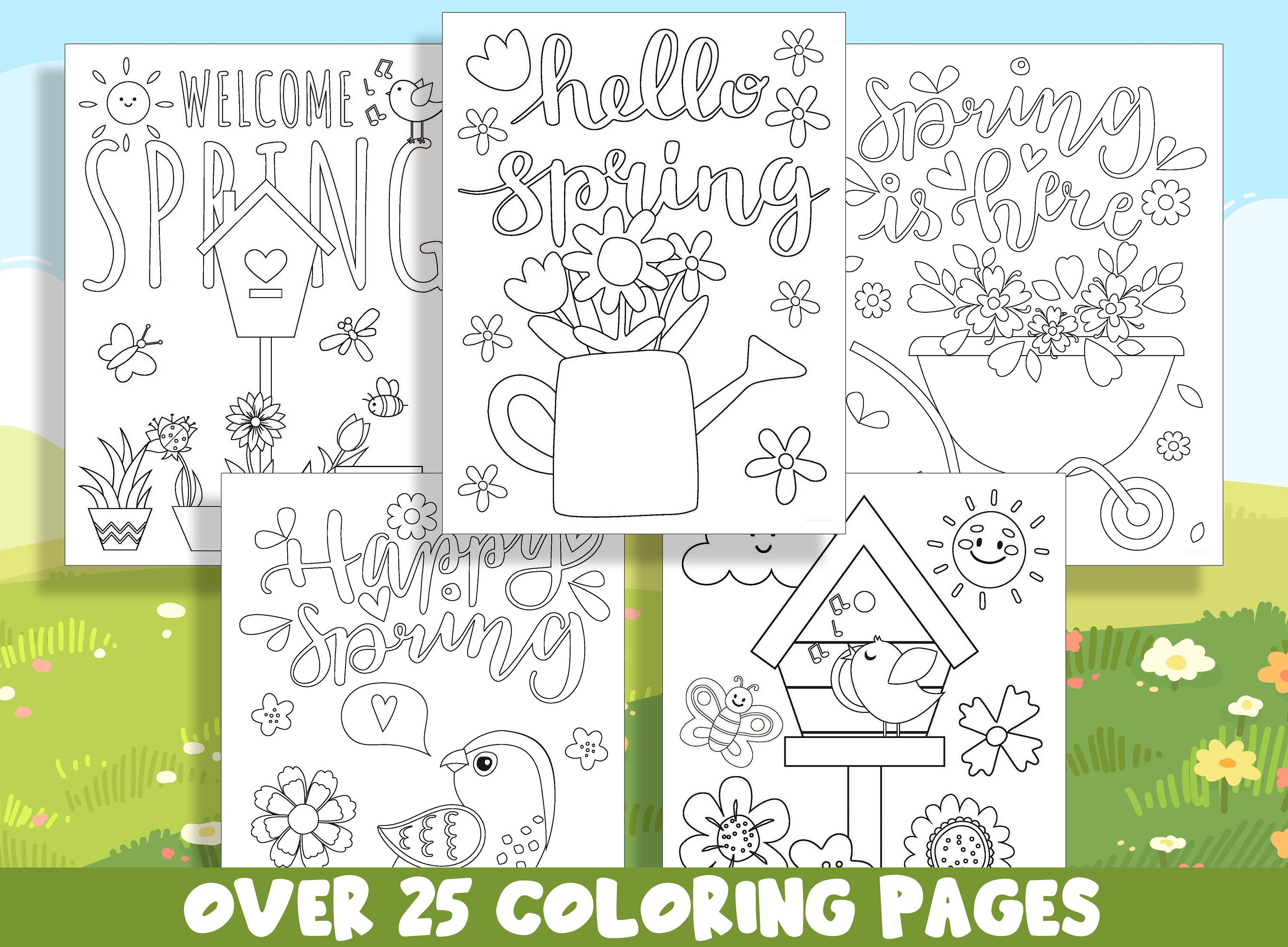 Spring Coloring Book, 25 Printable Spring Elements/easter Coloring ...