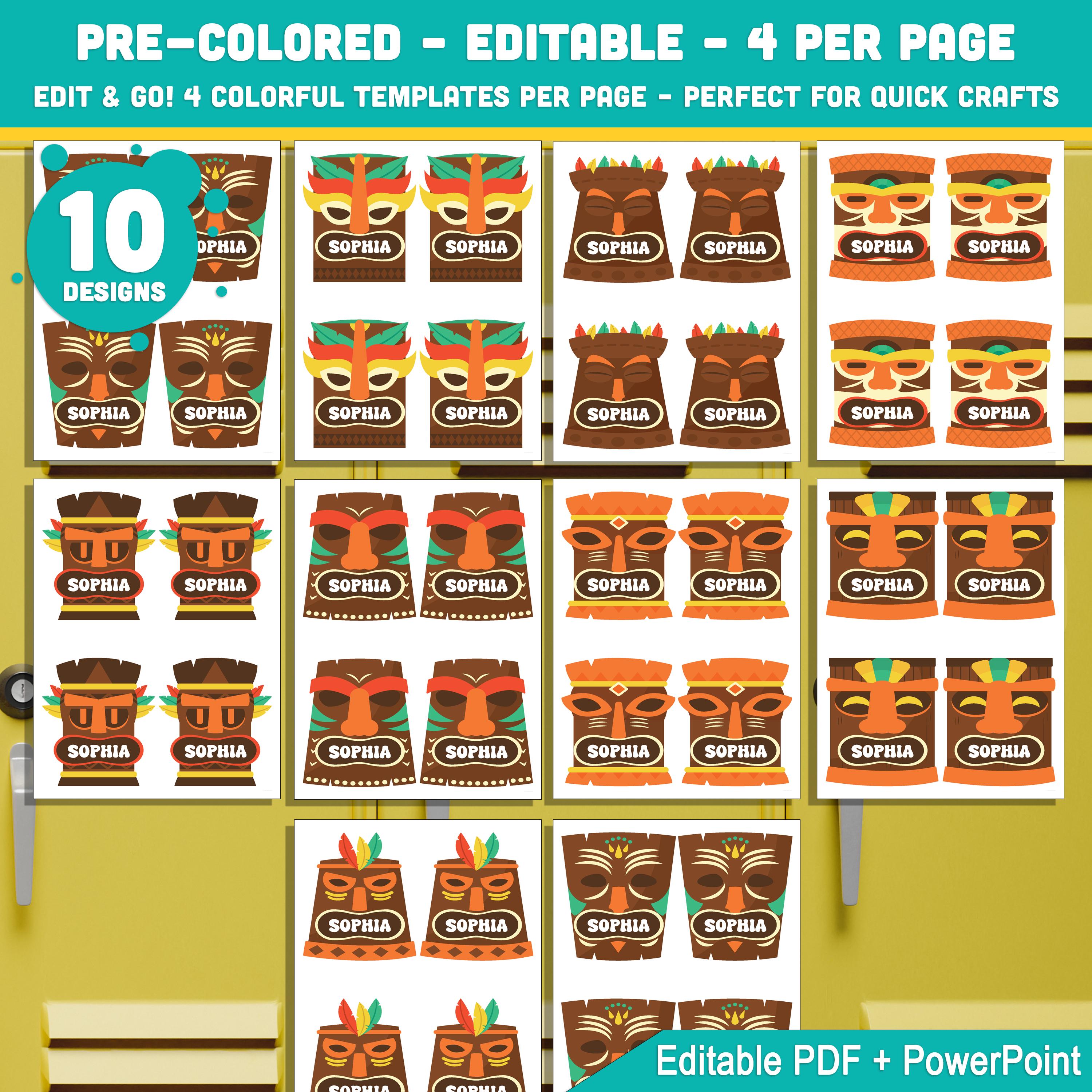 Editable Locker Labels (cubby Name Tags), Hawaiian Tiki Mask Themed ...