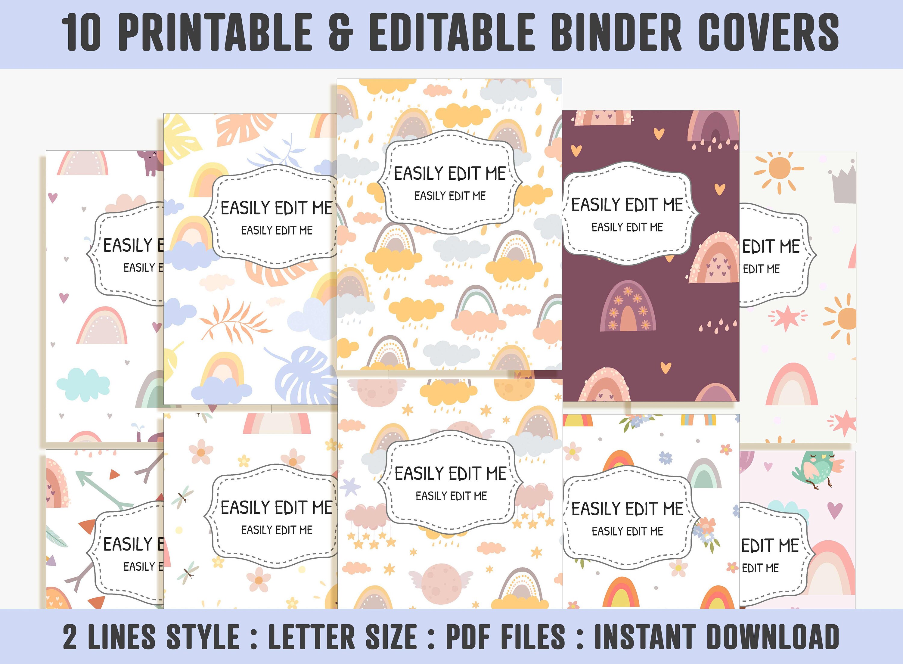 Rainbow Binder Cover Printable Editable, 10 Coversspines, Binder Insert ...