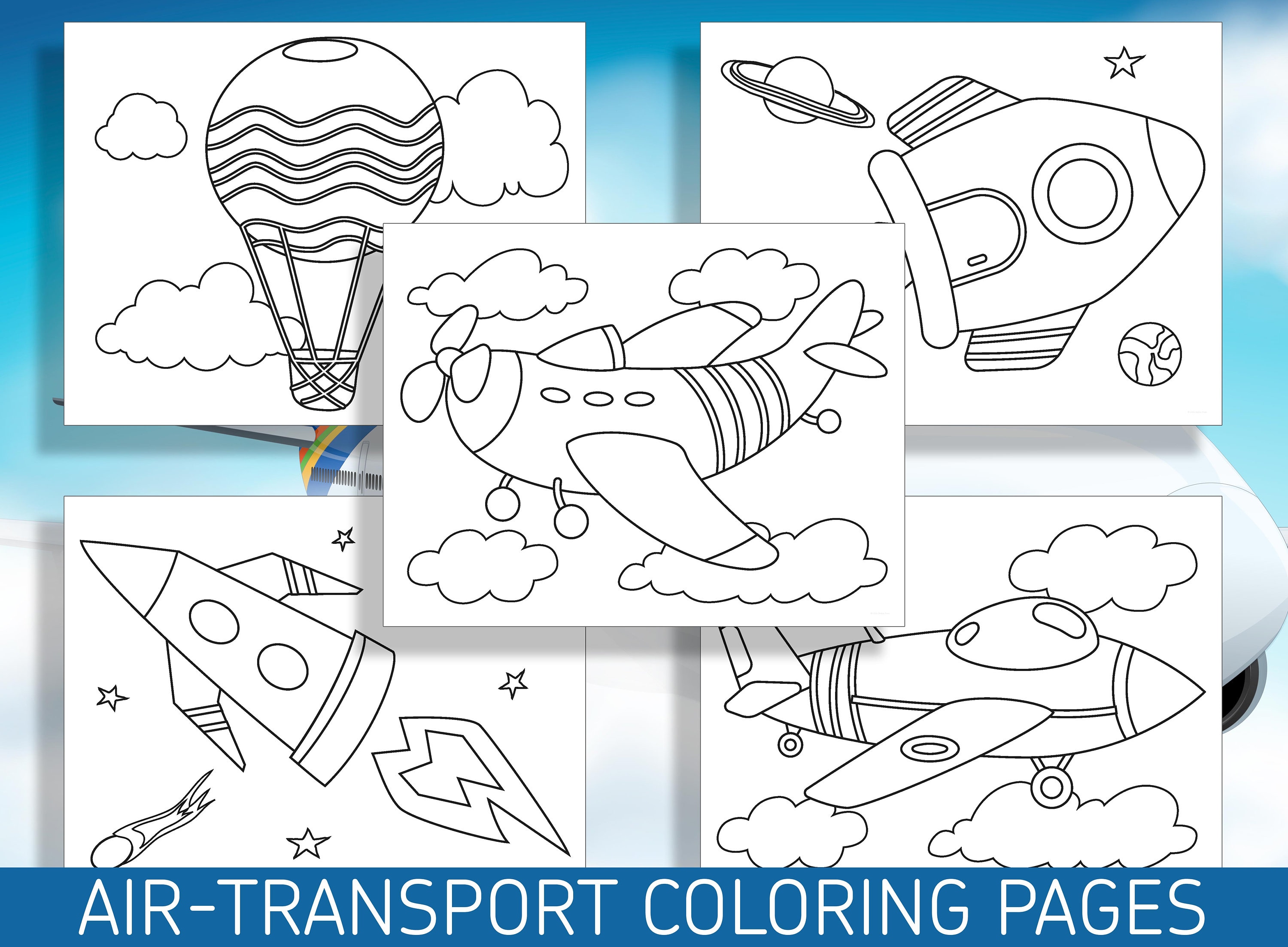 Up Up and Away: 25 Fun Air Transport Coloring Pages for - Etsy