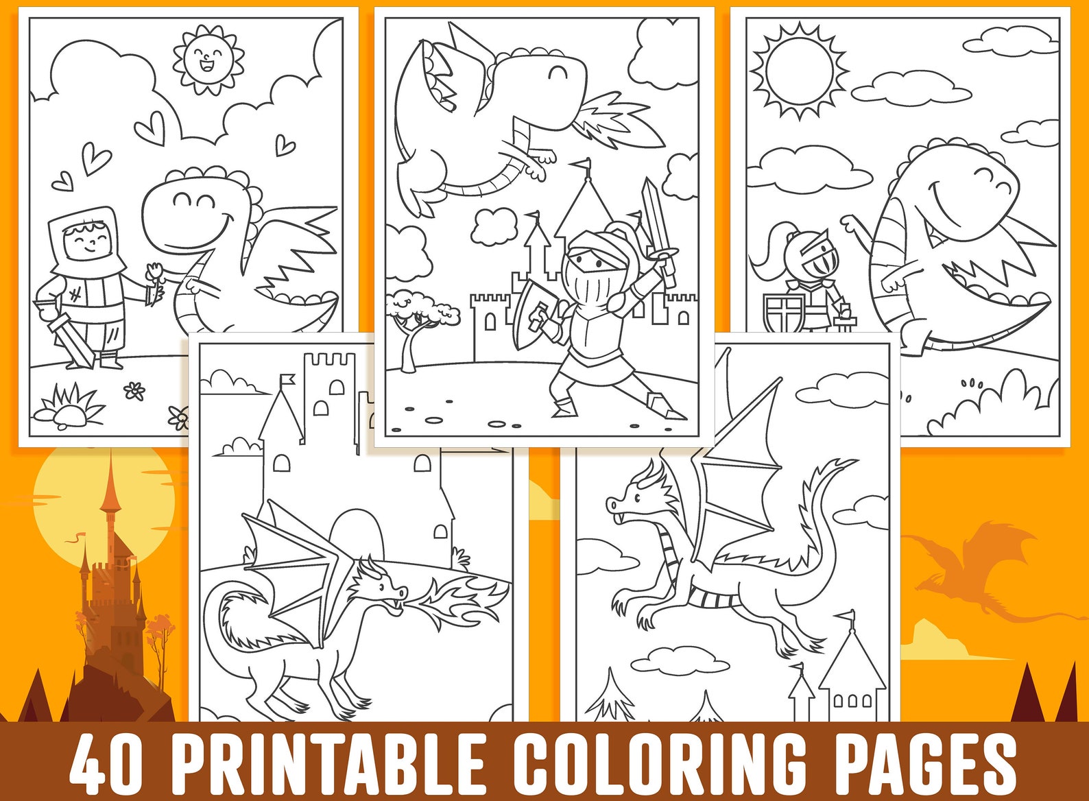 Dragon Coloring Pages 40 Printable Dragon Coloring Pages for - Etsy