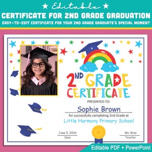 Second Grade Certificate Template With Photo: Editable PDF & Powerpoint ...
