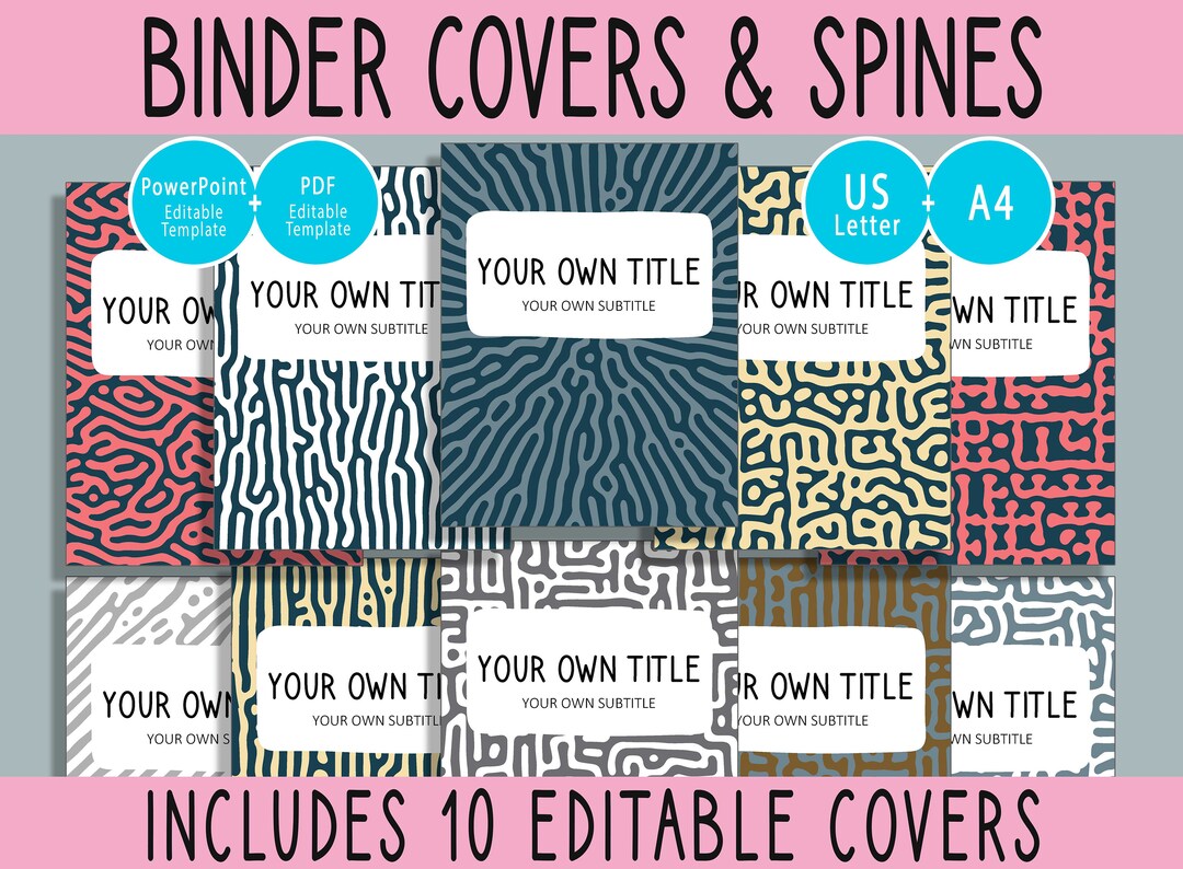 10 Editable Turing Pattern Binder Covers, Includes 1, 1.5, 2 Spines ...