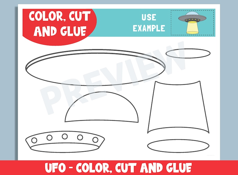 UFO Craft Activity Color, Cut, and Glue for Prek to 2nd Grade, PDF File ...