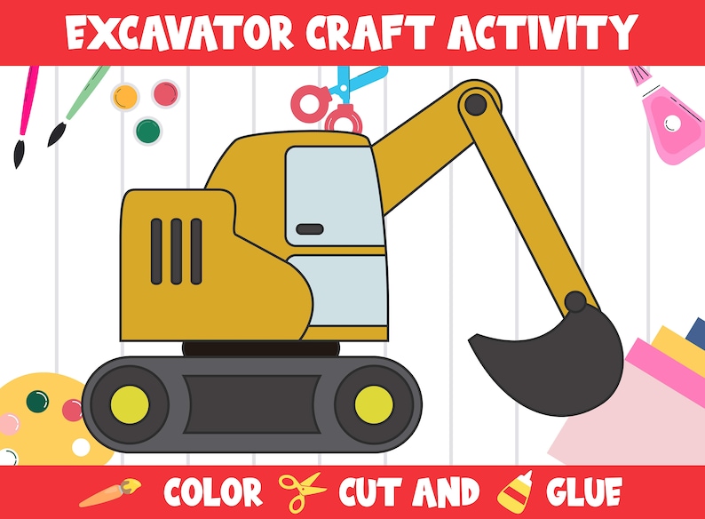 Excavator Craft Activity Color, Cut, and Glue for Prek to 2nd Grade ...