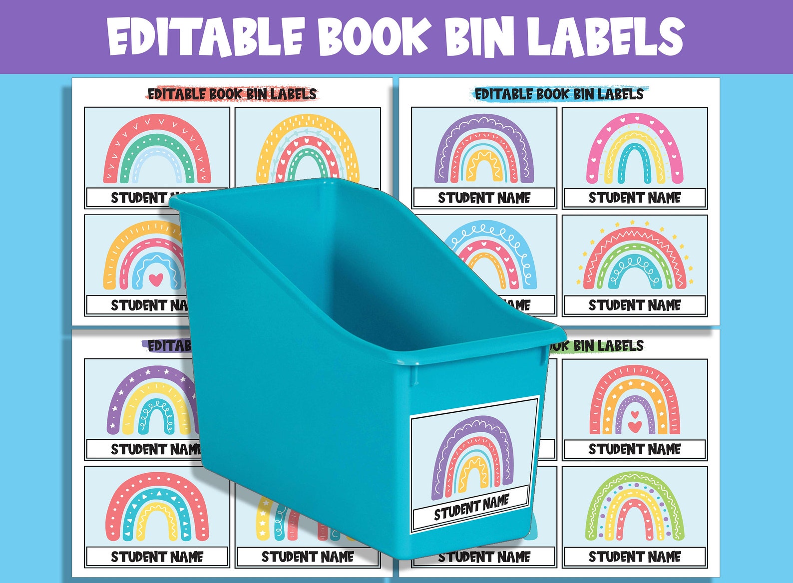 Editable Boho Rainbow Book Bin Labels: 16 Customizable Designs for ...