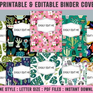 Flowers, Palm Leaves, Cactuses Binder Cover, 10 Printable/editable ...